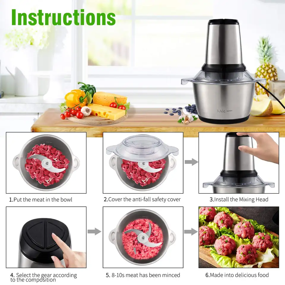 Tocator electric carne si legume, 4 lame inox, 2 viteze, capacitate ...